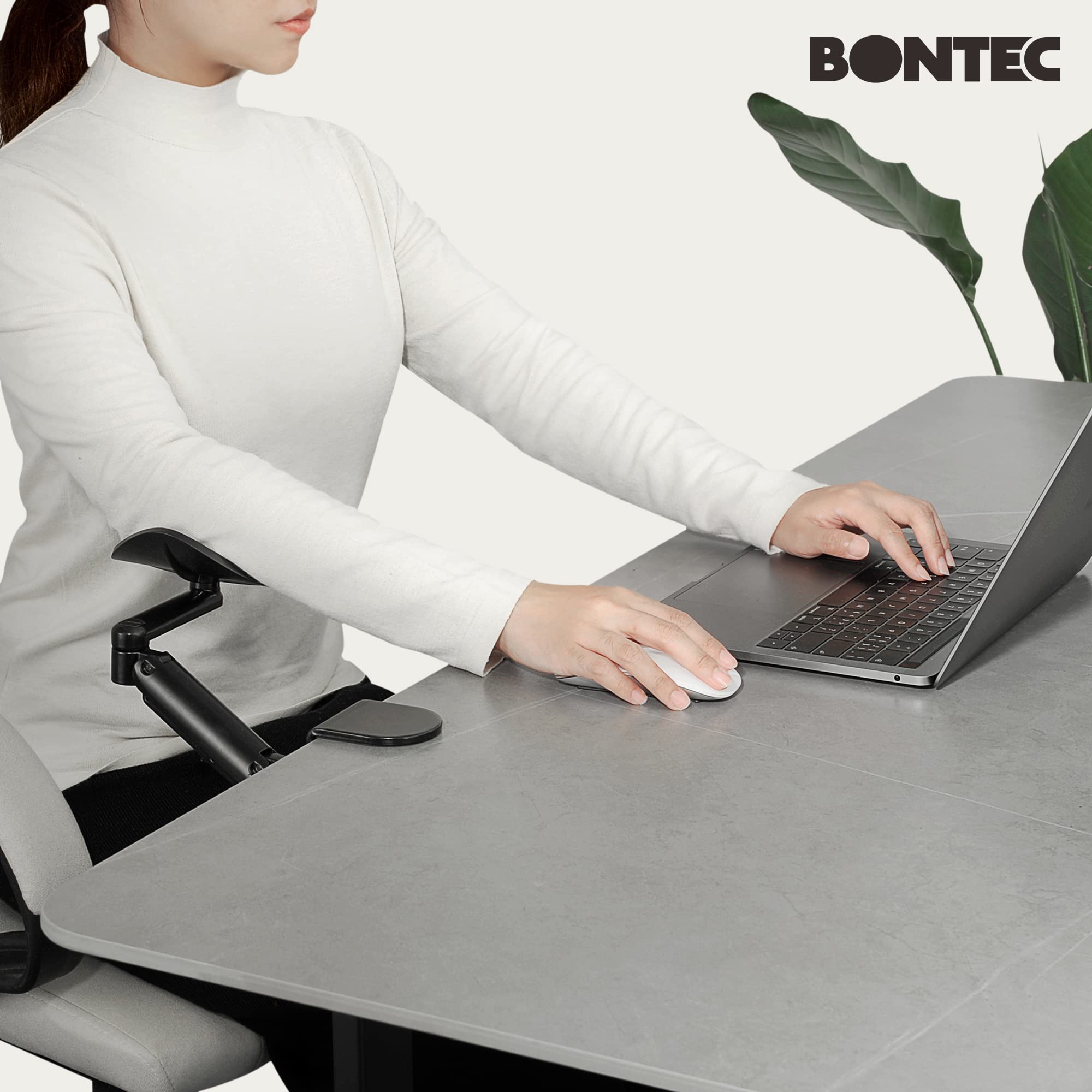 BONTEC Arm Rest Support Extender for Desk Armrest Pad Rotating Elbow Rest Holder (Black), Extendable & Adjustable, Aluminum Material