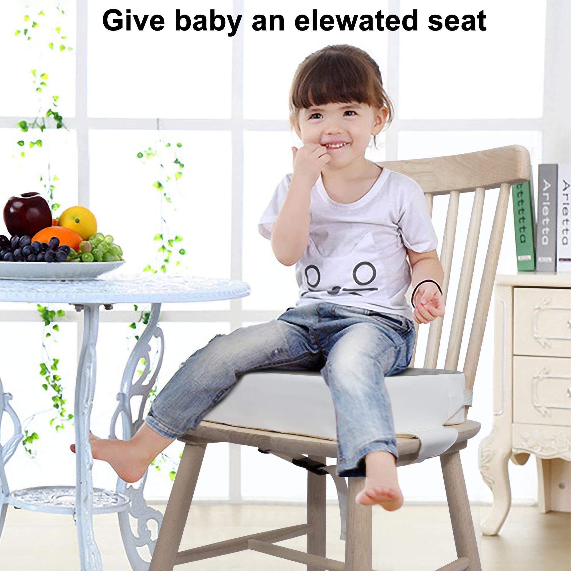 Toddler Booster Seat Dining, PU Washable 2 Straps Safety Buckle Kids Booster Seat for Dining Table, Portable Travel Increasing Cushion…