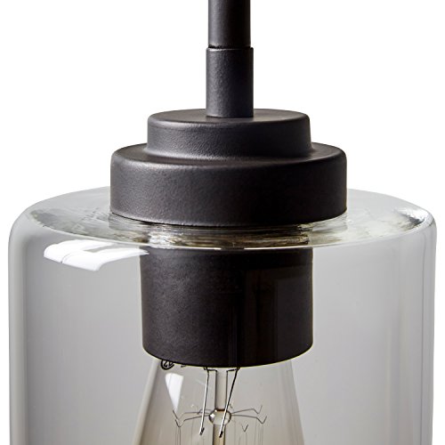 Amazon Brand β Stone & Beam Modern Farmhouse Glass Cylinder Pendant Light Fixture With Light Bulb - 4.75 Inch Shade, 10 - 58 Inch Cord, Oil-Rubbed Bronze