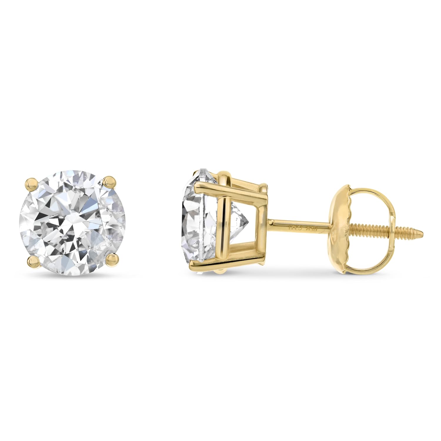 1/2 cttw Natural Diamond Earrings AGS Certified Diamond Stud Earrings for Women 14 Karat White Gold Round Brilliant Shaped Earrings 4 Prong Setting with Screw Back and Post Studs