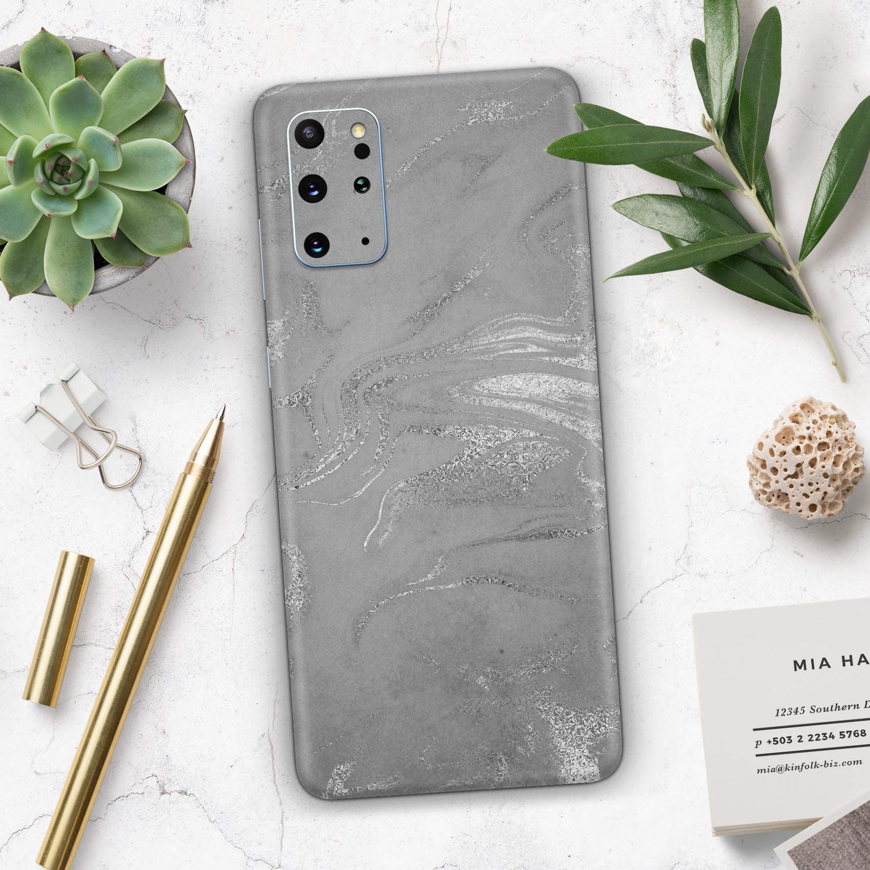 DesignSkinz Dark Silver Marble Swirl V6 Protective Vinyl Decal Wrap Skin Cover Compatible with The Samsung Galaxy S20 (Screen Trim & Back Glass Skin)