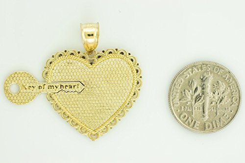 10k Yellow Gold Textured Charm Key of my Heart Charm 2-Piece Pendant Set