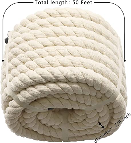 1OO% Cotton Rope (1 inch x 48 feet) Natural Thick Twisted Rope for Crafts, Sports Tug of War, Hammock, Home Decorating Wedding Rope
