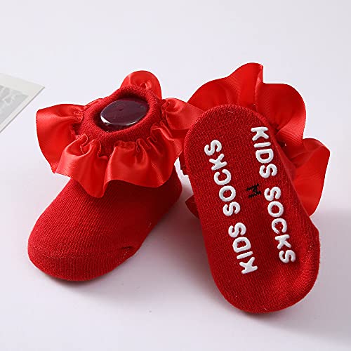 Yenzat Baby Girls Ruffle Grip Socks Newborn Infant Anti Slip Non Skid 0-6 Months 6 Pairs