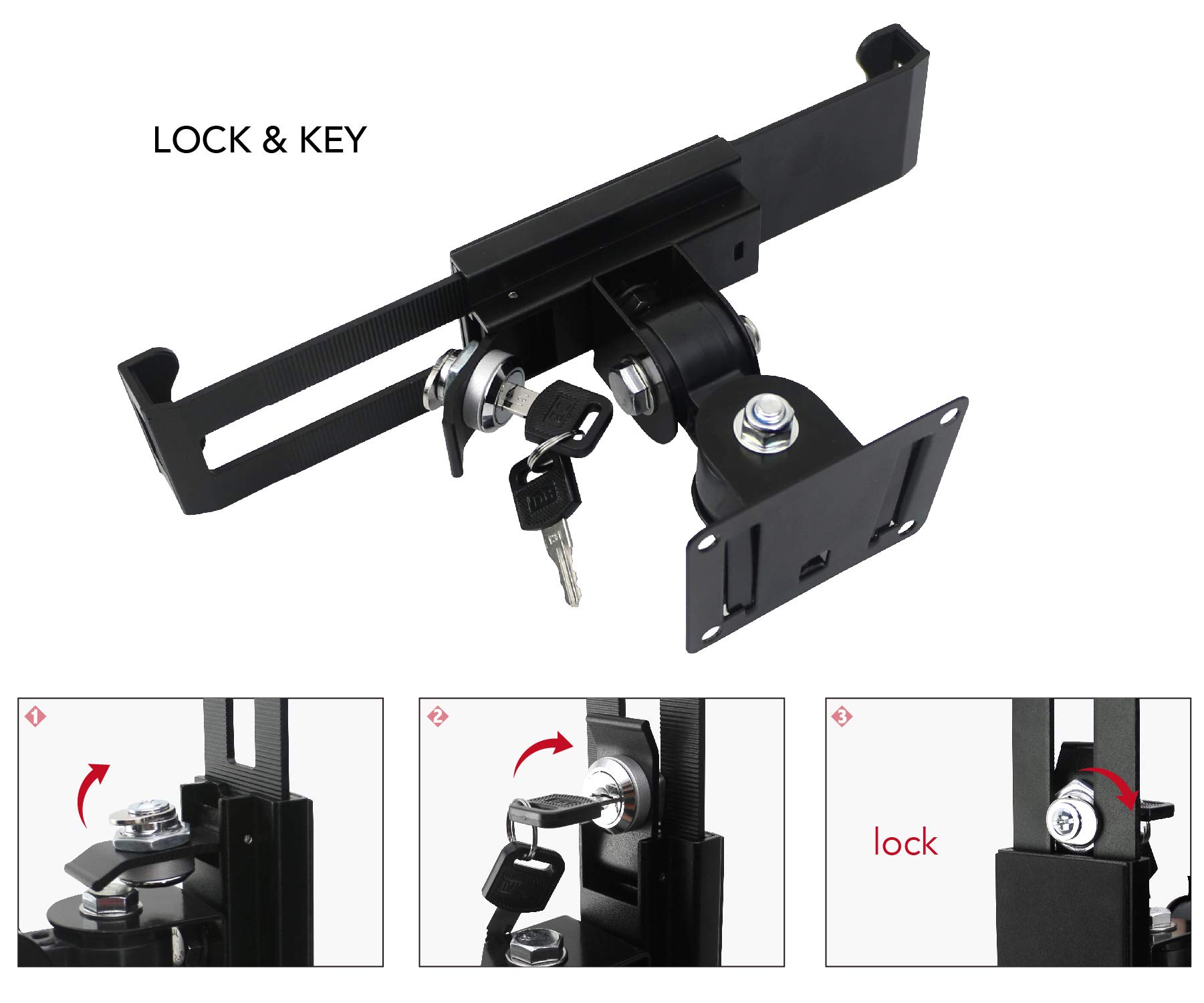 WeSTRUGGLE Tablet Wall Mount Holder with Lock and Key, Rotate Design Arbitrary Adjustment,Multi Angle,Bracket for Most 8 to 10.4 Inch,and for iPad Air &10.2,10.9,Pro 11 Galaxy tab,and More (Black)