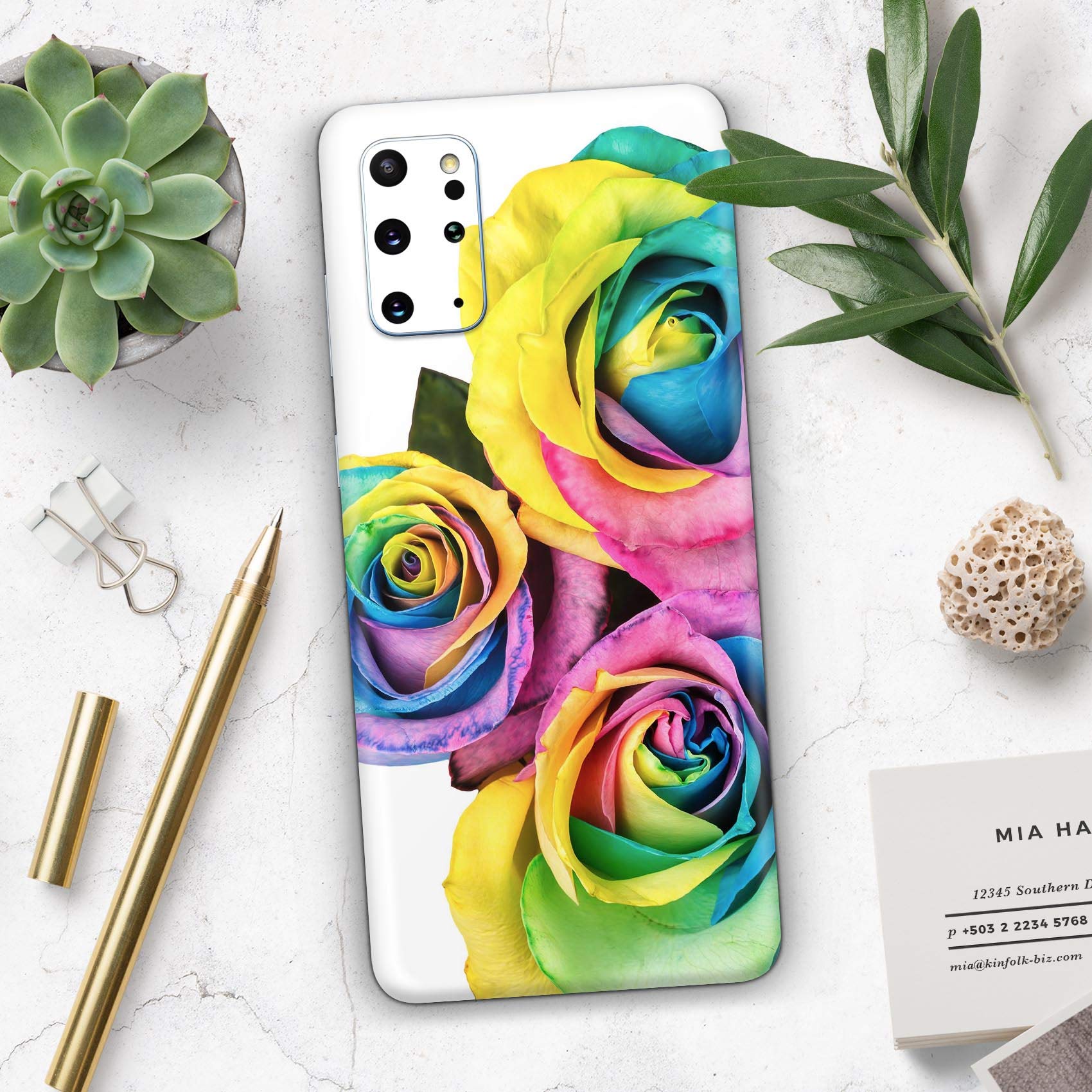 DesignSkinz Rainbow Dyed Roses Protective Vinyl Decal Wrap Skin Cover Compatible with The Samsung Galaxy S20 (Screen Trim & Back Glass Skin)