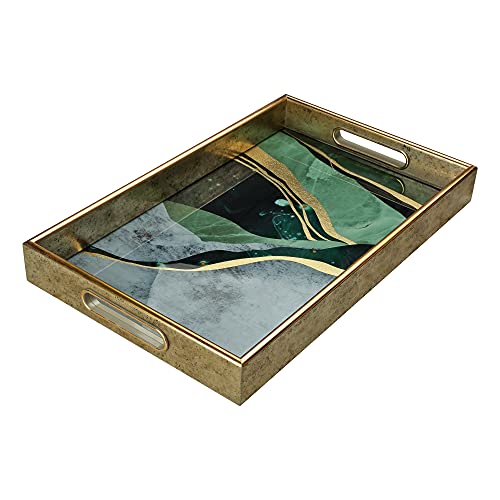 Serving Tray âCoffee Table Tray âElegant Decorative Tray âPS and Printed Glass Table Tray âPractical and Sturdy DesignâEasy to Clean and WashableâIdeal for Coffee,Breakfast,Dessert