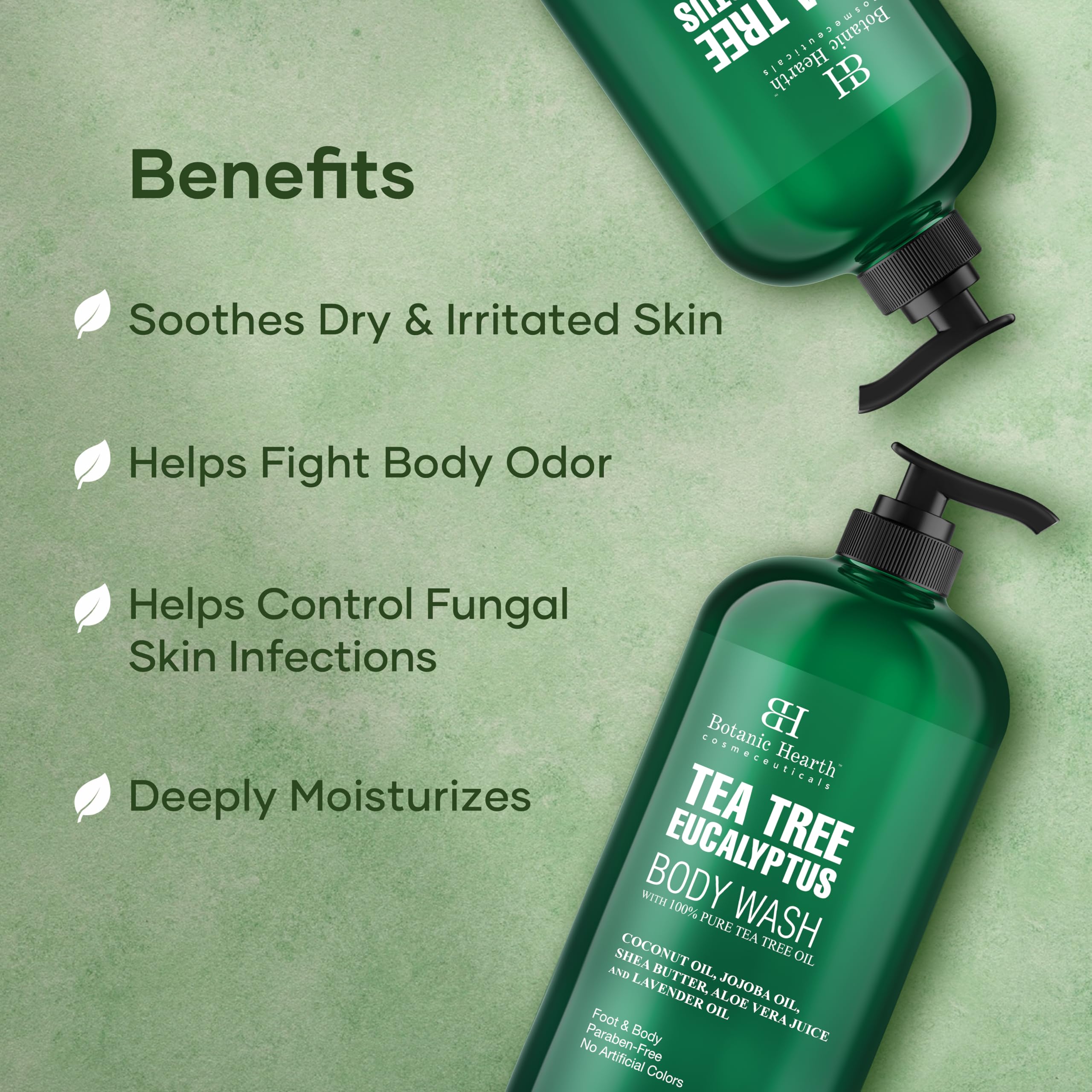 Botanic Hearth Eucalyptus & Tea Tree Body Wash - 16 fl oz - Helps Soothe Skin, Refreshing and Invigorating, Cleansing Shower Gel for Men and Women - Sulfate Free, Paraben Free