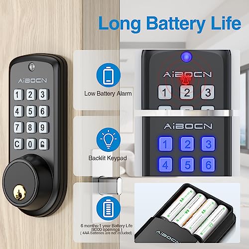 Aibocn Door Lock with keypad, Electronic Keypad Deadbolt, Keyless Entry Door Lock with Auto-Lock, Anti-Peeping Password, Easy to Install and Program, Smart Lock for Home Bedroom Garage