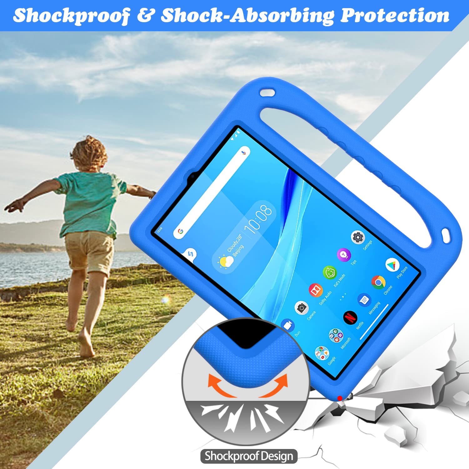 GOZOPO Kids Case for Lenovo Tab M8 Tablet 8", Lightweight Shockproof Handle Stand Case for Lenovo Tab M8 4th Gen/ M8 3rd Gen/ M8 2nd Gen/Smart Tab M8 HD -Blue