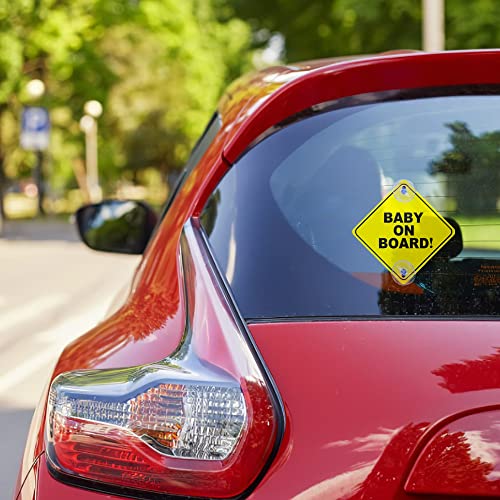 2PCS Baby On Board Signs with Suction Cups, 5"x5" Reusable Baby Safety Warning Decal for Car Windows