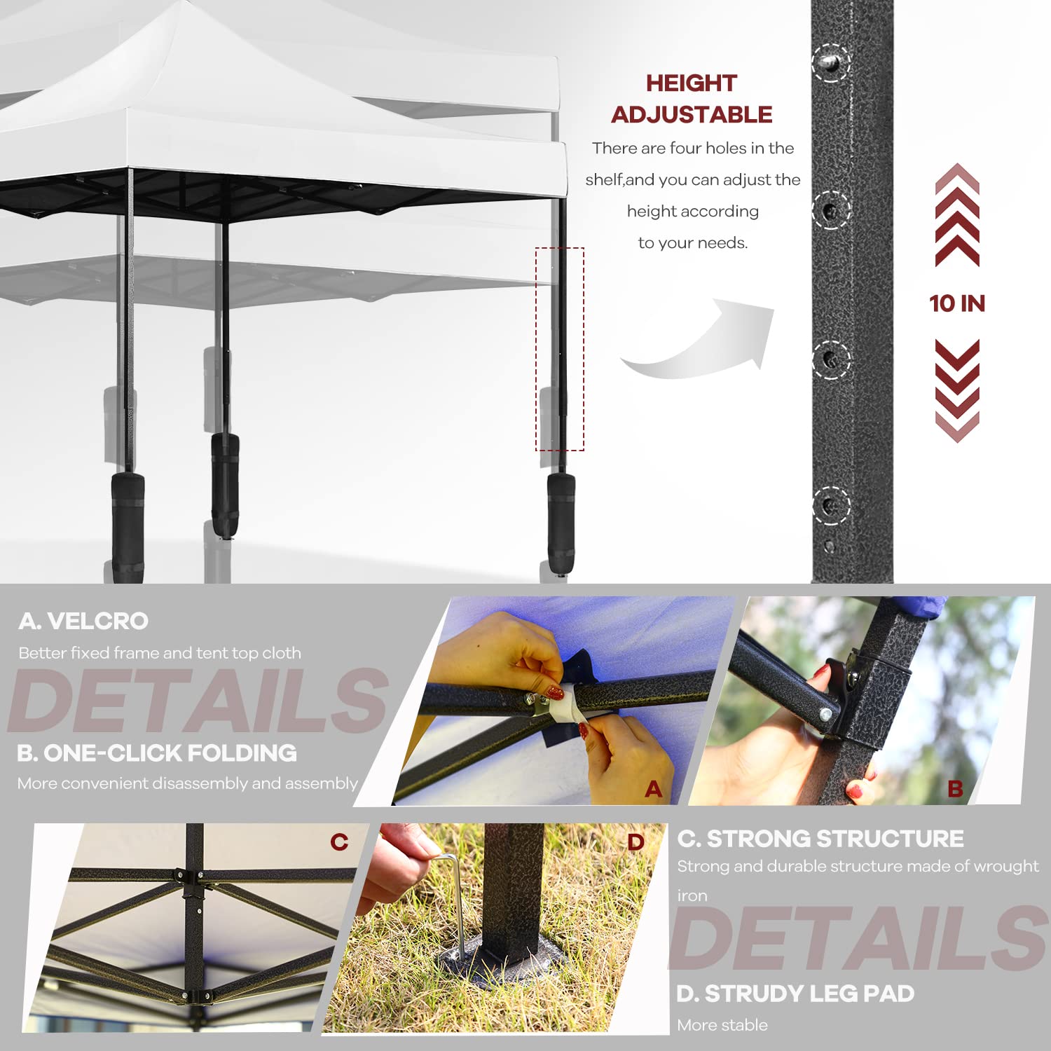 10x10 Pop Up Canopy,Outdoor Canopy Tent Camping Sun Shelter-Series Folding Party Tent with 1 Carrying Bag,4 Weight Bags,White
