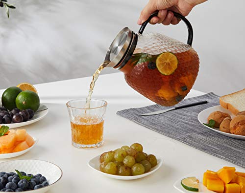 Purefold 40 ounces “Pineapple Series” Glass Pitcher with Stainless Steel Lid, Hot and Cold Water Carafe, Fruit Tea Coffee Maker, Ice Tea Pitcher, Juice Jar