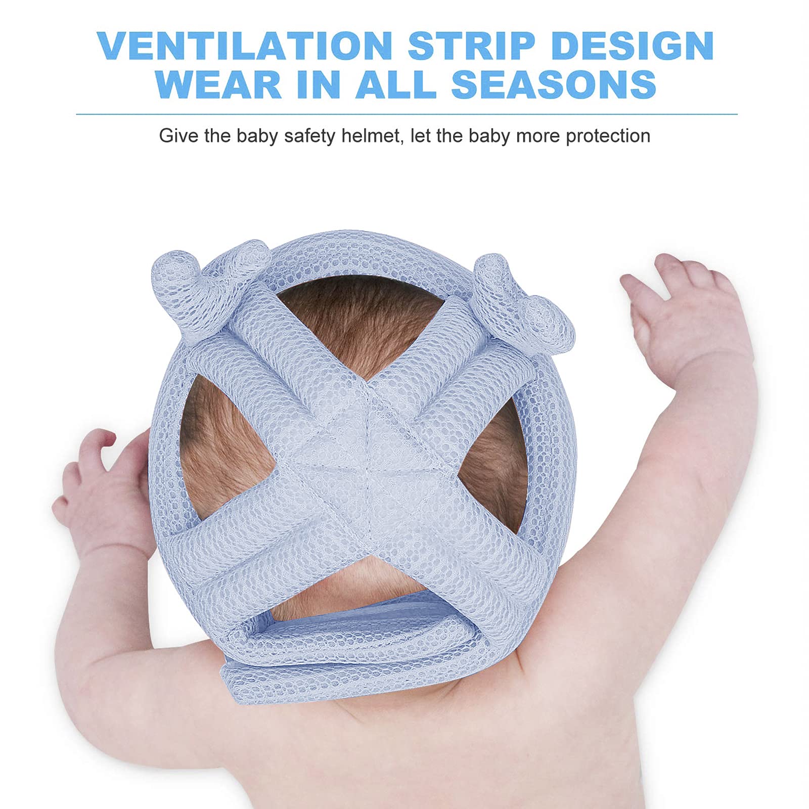 Baby Infant Toddler Head Protector Breathable Headguard Cute Hat, Adjustable No Bumps Safety Hat Head Cushion Bumper Bonnet for 6-36 Months Crawling Walking (Deer Blue)