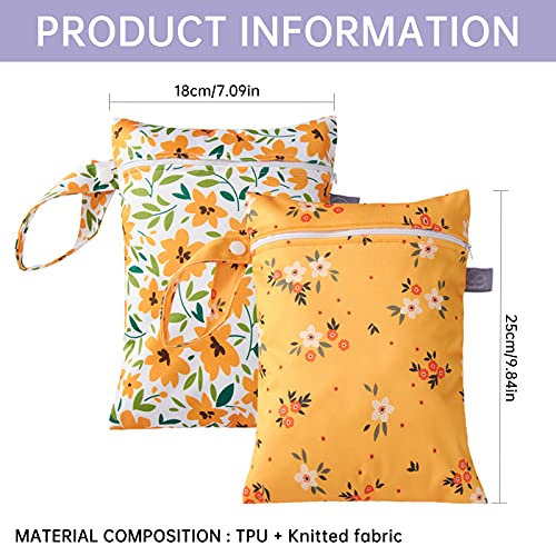 2 PCS Wet Dry Bag for Cloth Diapers Swimsuits Multi-Functional Water Resistant Lining Sealed Organizing Pouches with Double Pocket for Travel Gym Beach Pool Yoga Workout Small