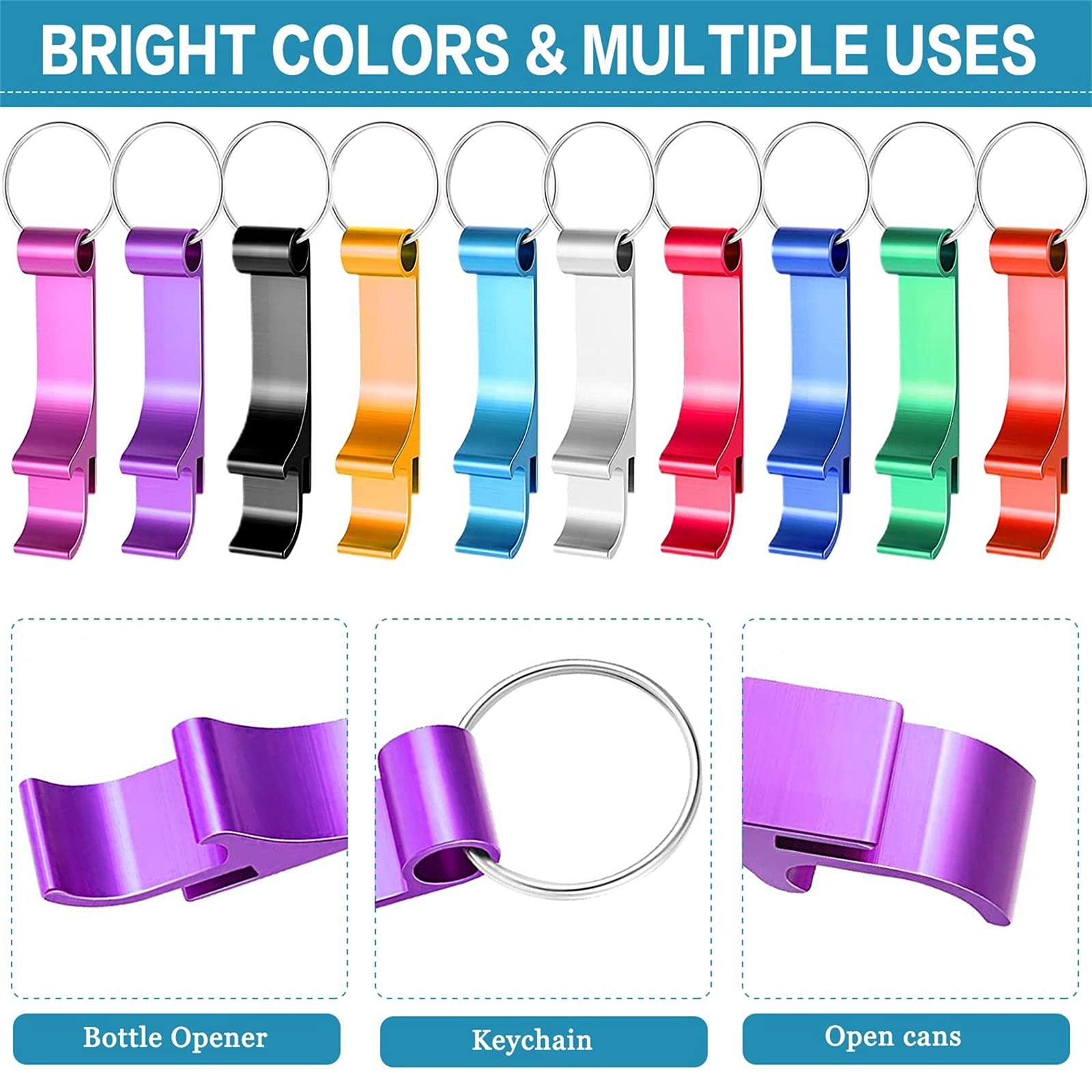 100PCS Custom Personalized Bottle Opener Keychain Bulk Engraved with Logo Text for Men Women,Customized Metal Aluminum Bottle Opener Keychains Wedding Party Favors Gifts