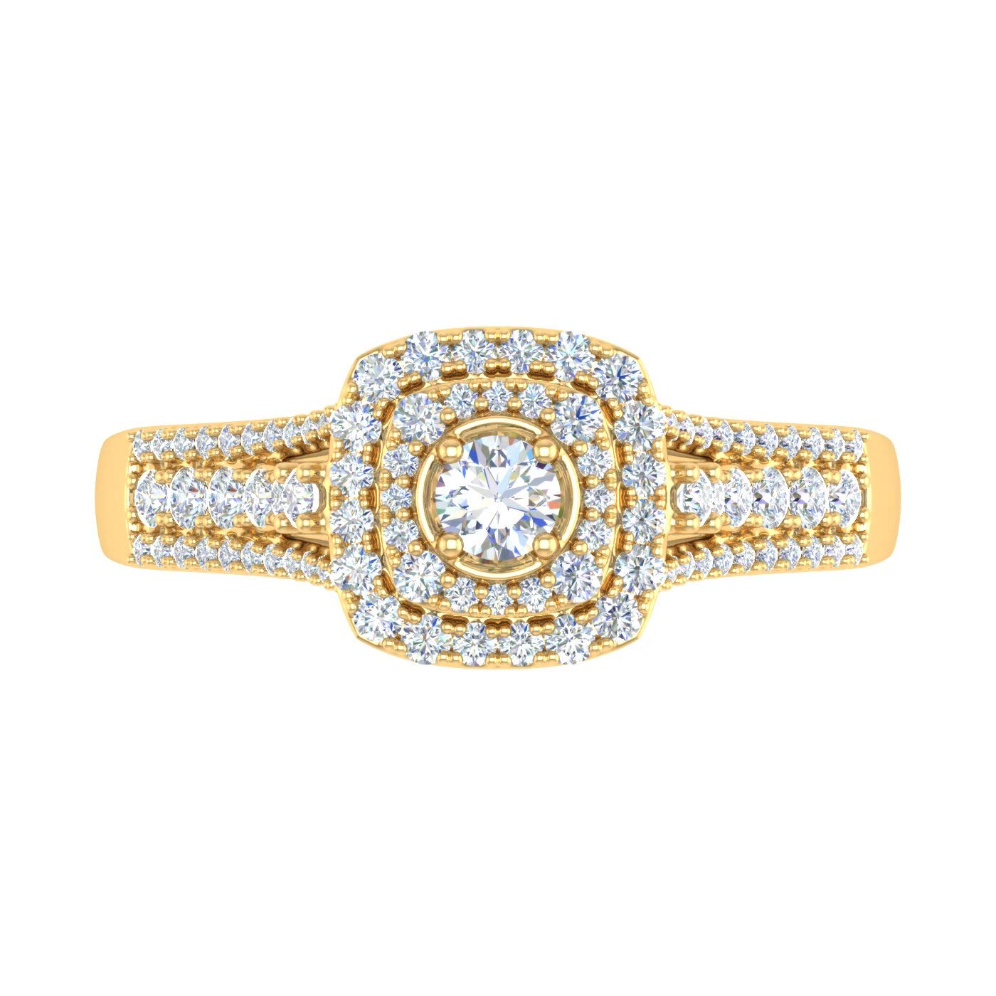 1/2 Carat Cushion Shape Halo Diamond Engagement Ring in 10K Yellow Gold (Ring Size 6)