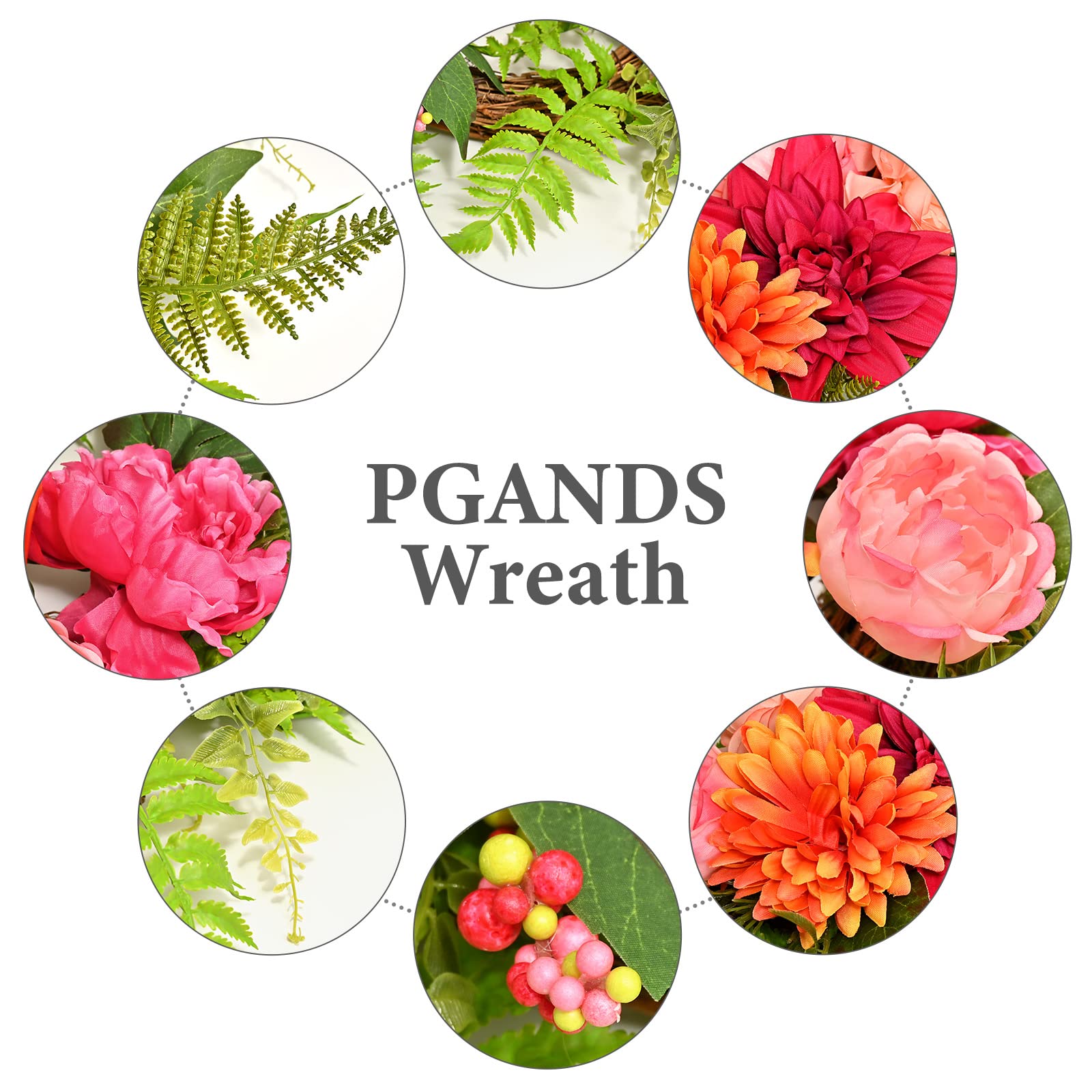 20 Inch Spring Wreath for Front Door Handmade Artificial Flowers Wreath Spring Garland for Front Door Garden Home Decor