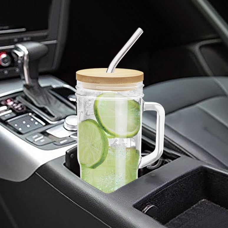 4-Pack 24oz Glass Tumbler Cups with Handle, Bamboo Lids, and Straws - Reusable Mason Jar Drinking Glasses for Iced Coffee, Smoothies, Beer, Juice, and Tea