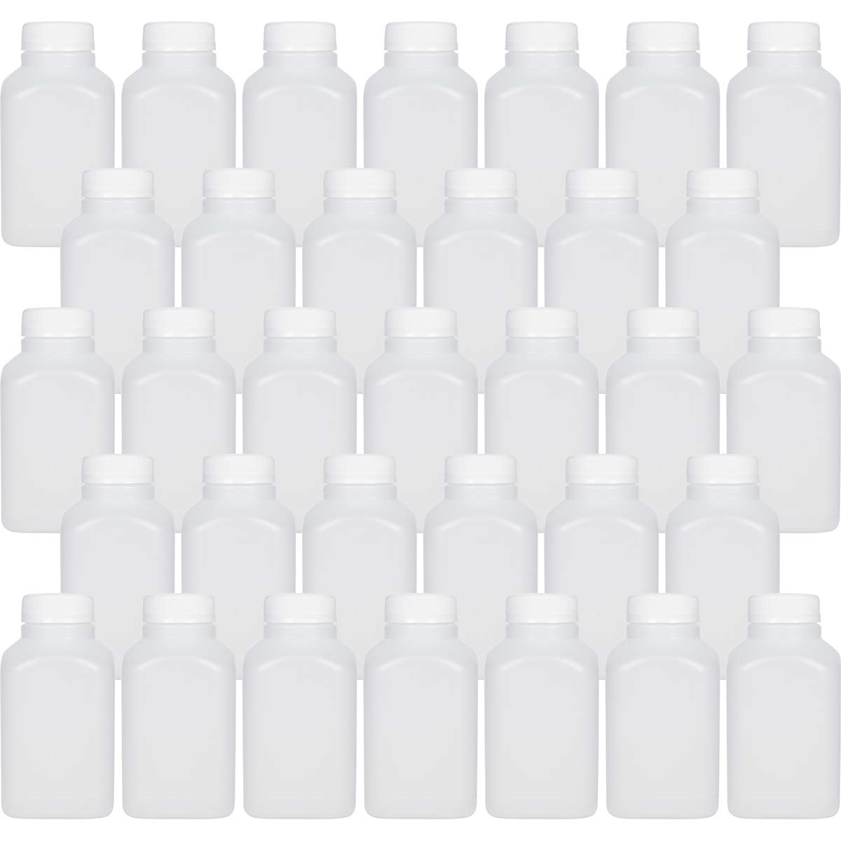 10 Oz Empty Plastic Juice Bottles with Tamper Evident Caps – 33 Pack Drink Containers - Great for Homemade Juices, Milk, Smoothies, Tea and Other Beverages - Food Grade BPA Free