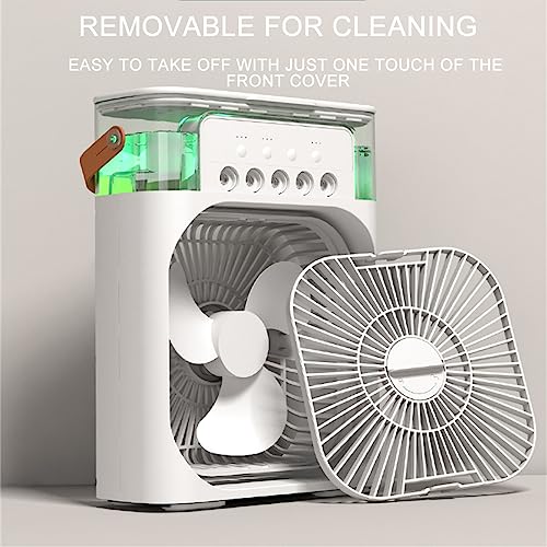 3 in 1 Air Cooler,Mini Portable Air Conditioners Fan with 3-Speeds/5 Humidifier Misting Hole/7 Colors Light,USB Rechargeable,Humidify Air Cooler,Adjustable Wind Direction,For Office Home (White)