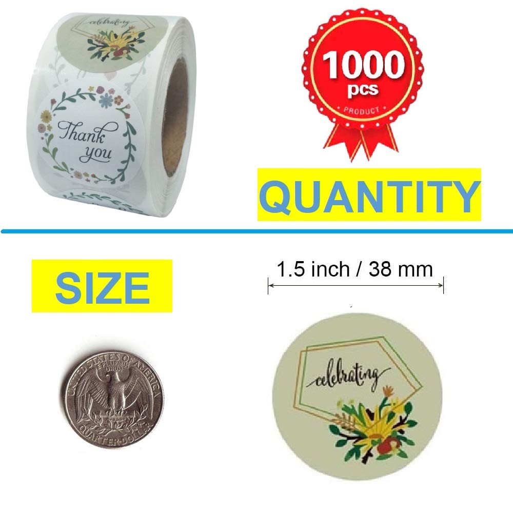 1000 PCS 1.5 Inch Thank You Sticker Foil Thank You Labels for Sealing, Decoration (4 Designs,1000 pcs * 1 roll)