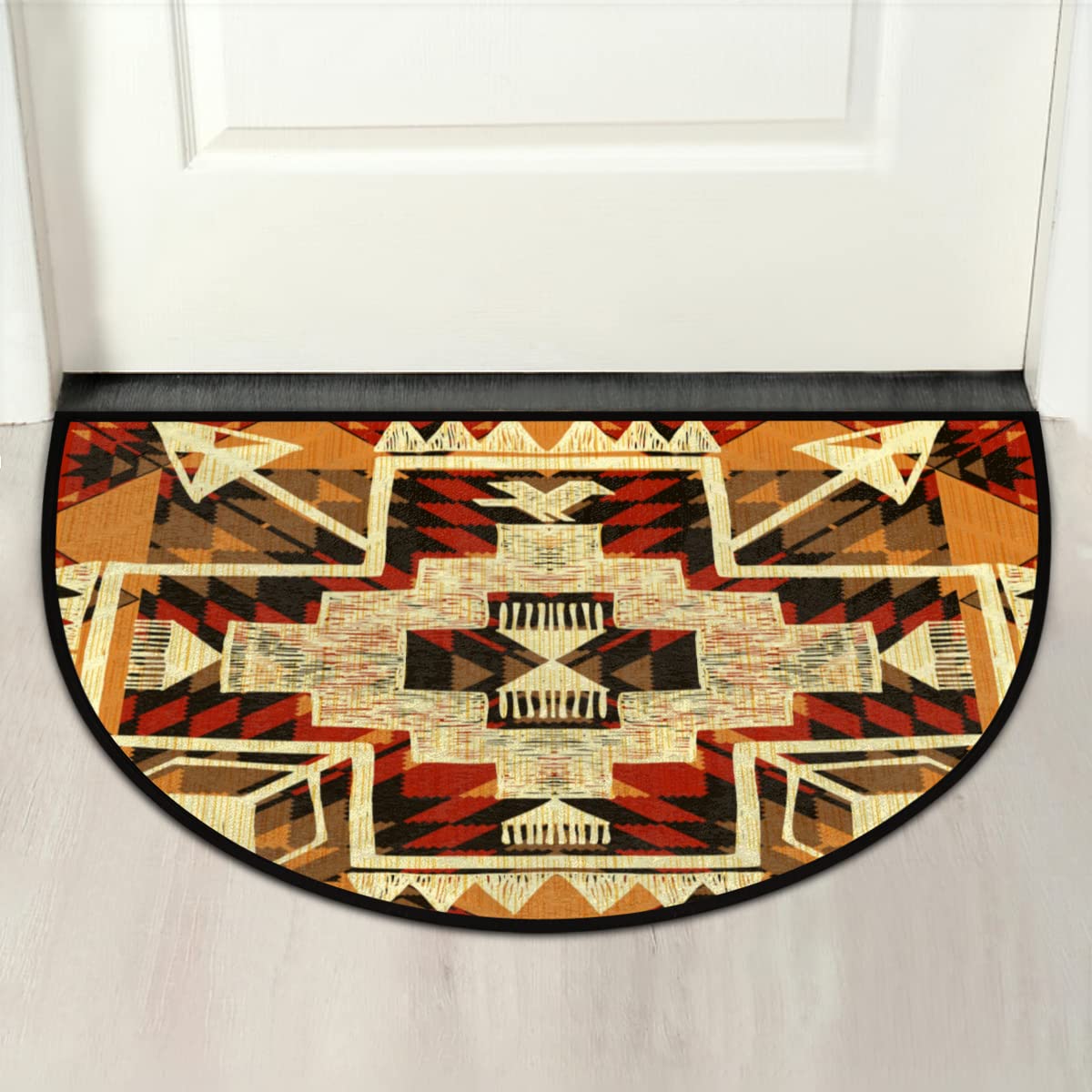 Native American Arrow Style Half Round Door Mat Indoor Entrance 24X36" Ethnic Semi Circle Floor Rug Non Slip Absorbent Bathroom Mats Half Moon Area Rugs for Kitchen Patio Fireplace Hearth Rugs