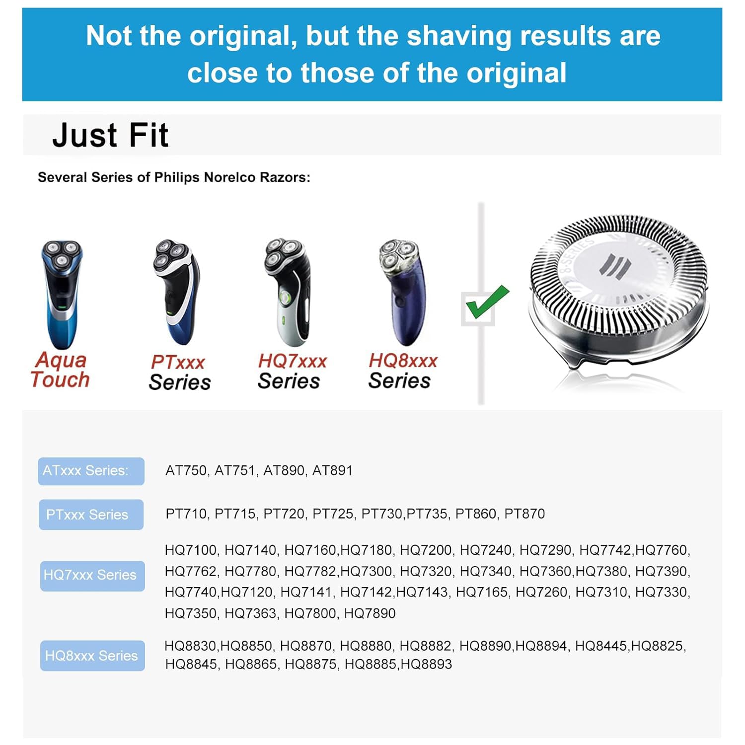 HQ8 Replacement Heads Compatible with Phlips Norelco Aquatec Shavers, Blades for Norelco Aquatec Razor PT720 AT880 AT810, 3 Pieces Pack, New Upgrade