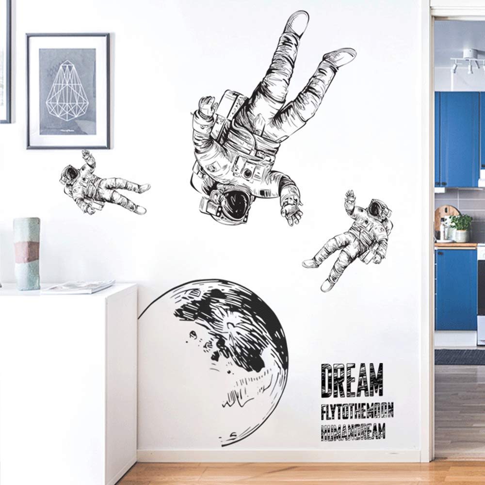 Astronaut Wall Sticker Removable Large Spaceman Wall Decal Nursery Decor Gift for Kids Boy Girl Bedroom Art Home Decoration Mural Interior Design