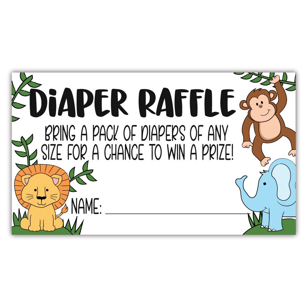 50 Safari Jungle Animals Diaper Raffle Tickets for Baby Shower - Invitation Inserts