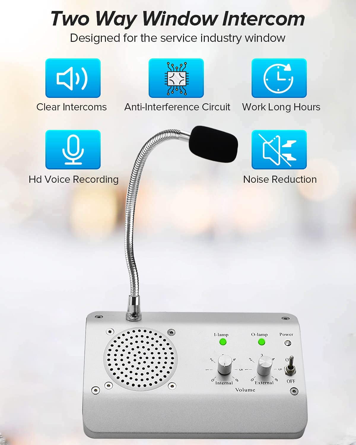 WWMFS Window Speaker System, Dual Way Window Microphone Intercom Speaker, Intercom System for Business, Office, School, Counter, Bank and Station