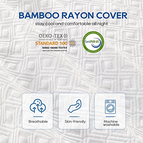 2 Inch 7-Zone Memory Foam Mattress Topper Queen with Bamboo Cover, Cooling Gel-Infused Swirl Egg Crate Memory Foam, Standard 100 by Oeko-TEX Certified, Blue