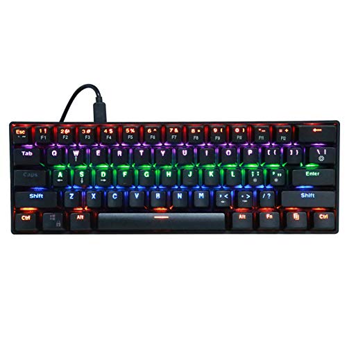 61 Key Wired Mechanical Keyboard, LED Backlit Gaming Keyboard with Blue Switch Back Light USB Universal Mechanical Gaming Keyboard for Computer