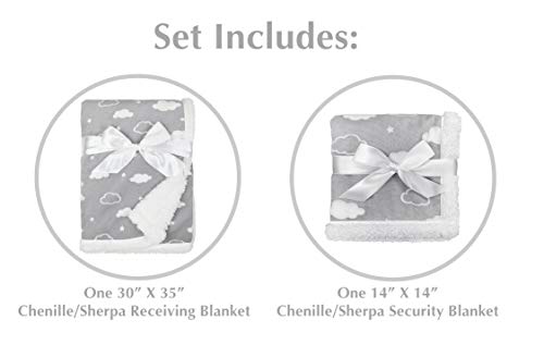 American Baby Company Heavenly Soft Chenille Sherpa Blanket Set, 3D Gray Cloud, for Boys & Girls