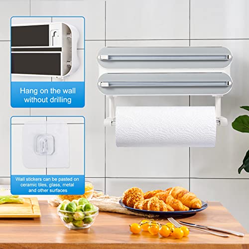 3 in 1 Foil and Plastic Wrap Organizer,Magnetic Plastic Wrap Dispenser with Cutter,Aluminum Foil Organization and Storage