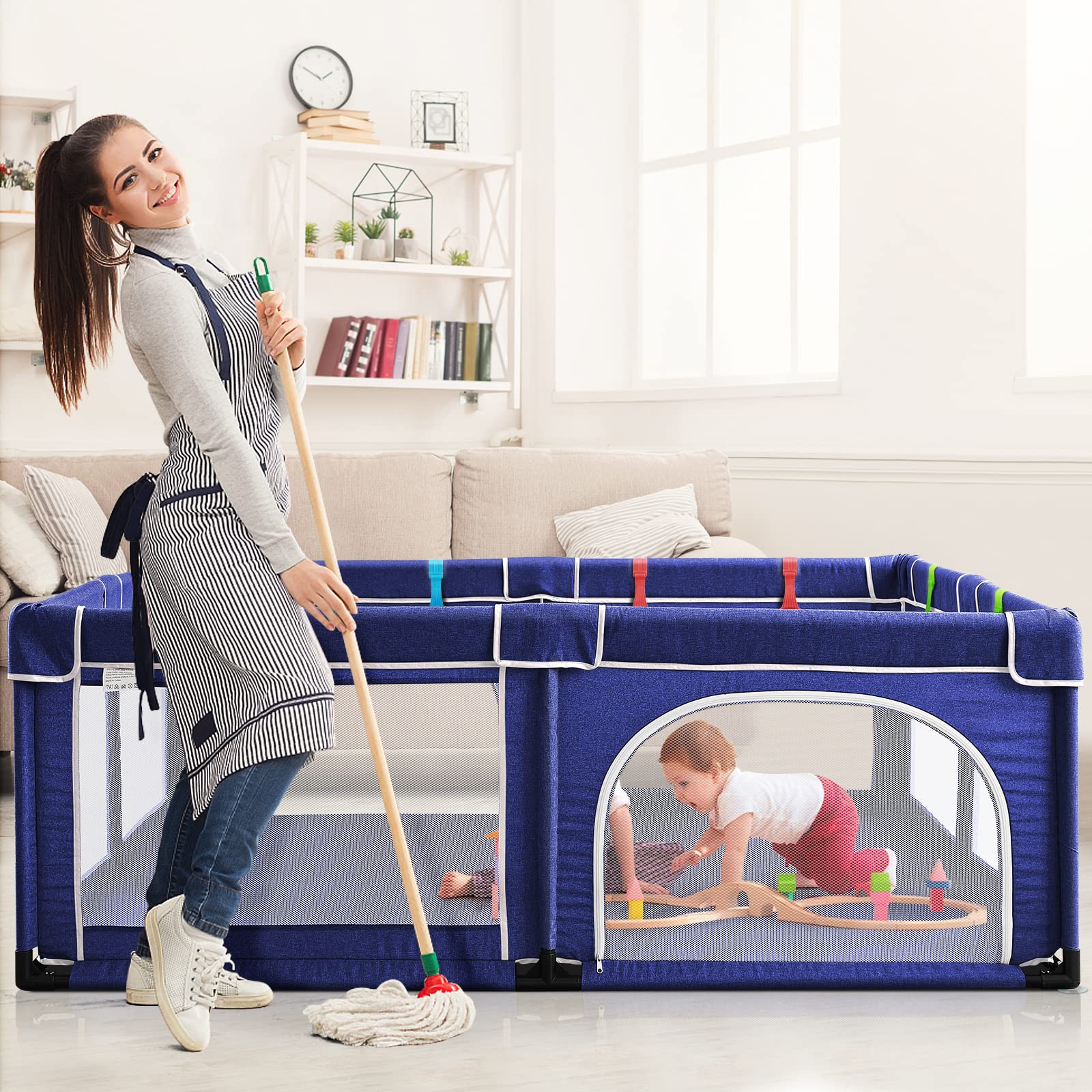 Baby Playpen , RONBEI 71x59in Extra Large Playpen for Babies and Toddlers, Baby Playard Playpen Breathable Mesh for Toddler/Infant Children