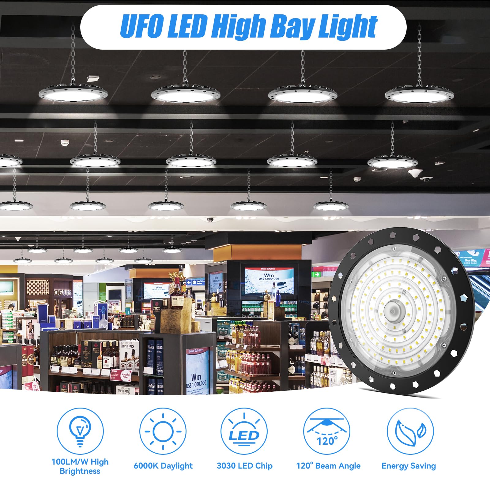 20 Pack 200W UFO LED High Bay Light, 20000LM LED High Bay Light Fixture with 110V US Plug, 6500K Daylight White Commercial Warehouse Area Light for Wet Location Area, Workshop, Warehouse, Garage