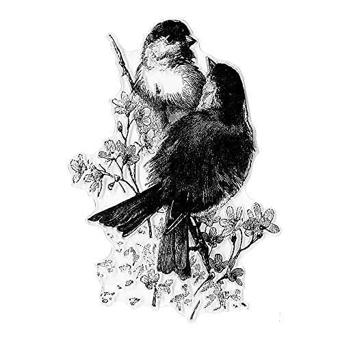 2 Love Birds on Flowers Words Clear Stamps for Card Making Scrapbooking Crafting DIY Decorations, Birds and Flowers Transparent Silicone Seal Stamps for Embossing Album Crafts