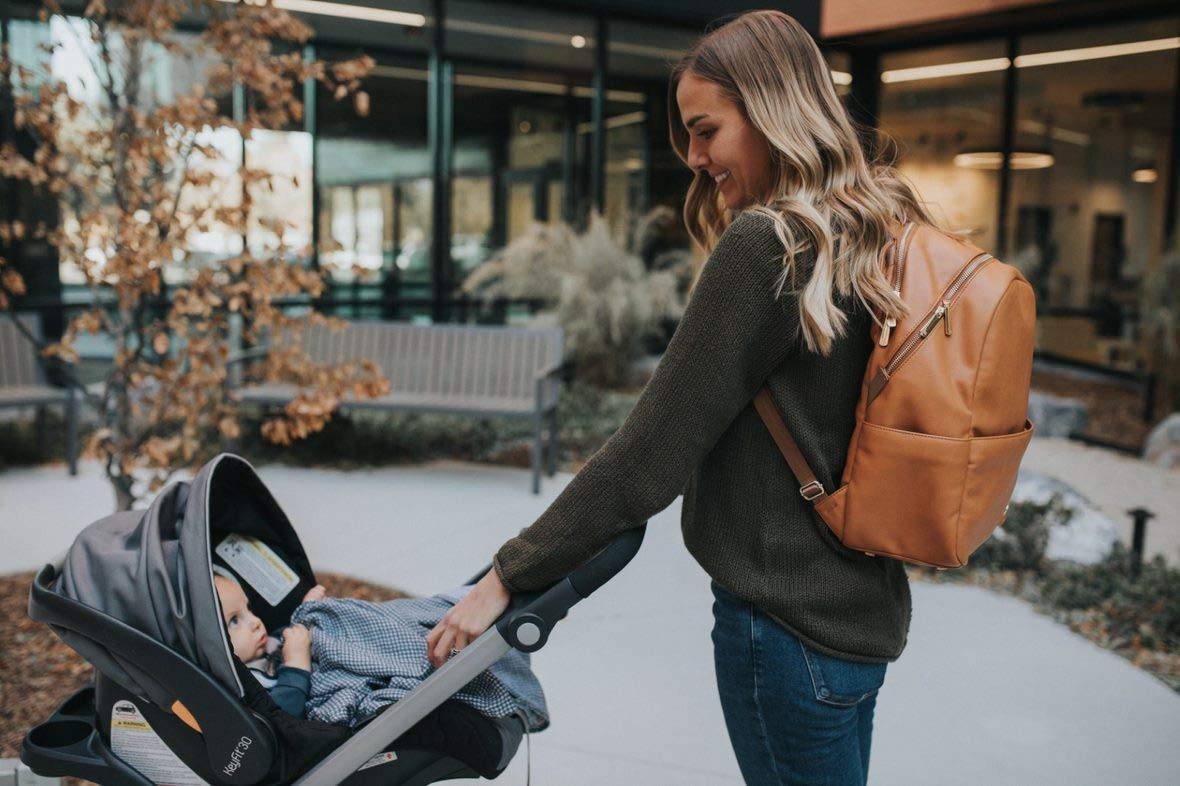 Little Unicorn Skyline Backpack β Diaper, Work, Travel Bag with Changing Pad - Premium Vegan Leather β Lightweight & Durable Design β 5 Interior Pockets β Easily Wipes Clean (Cognac)