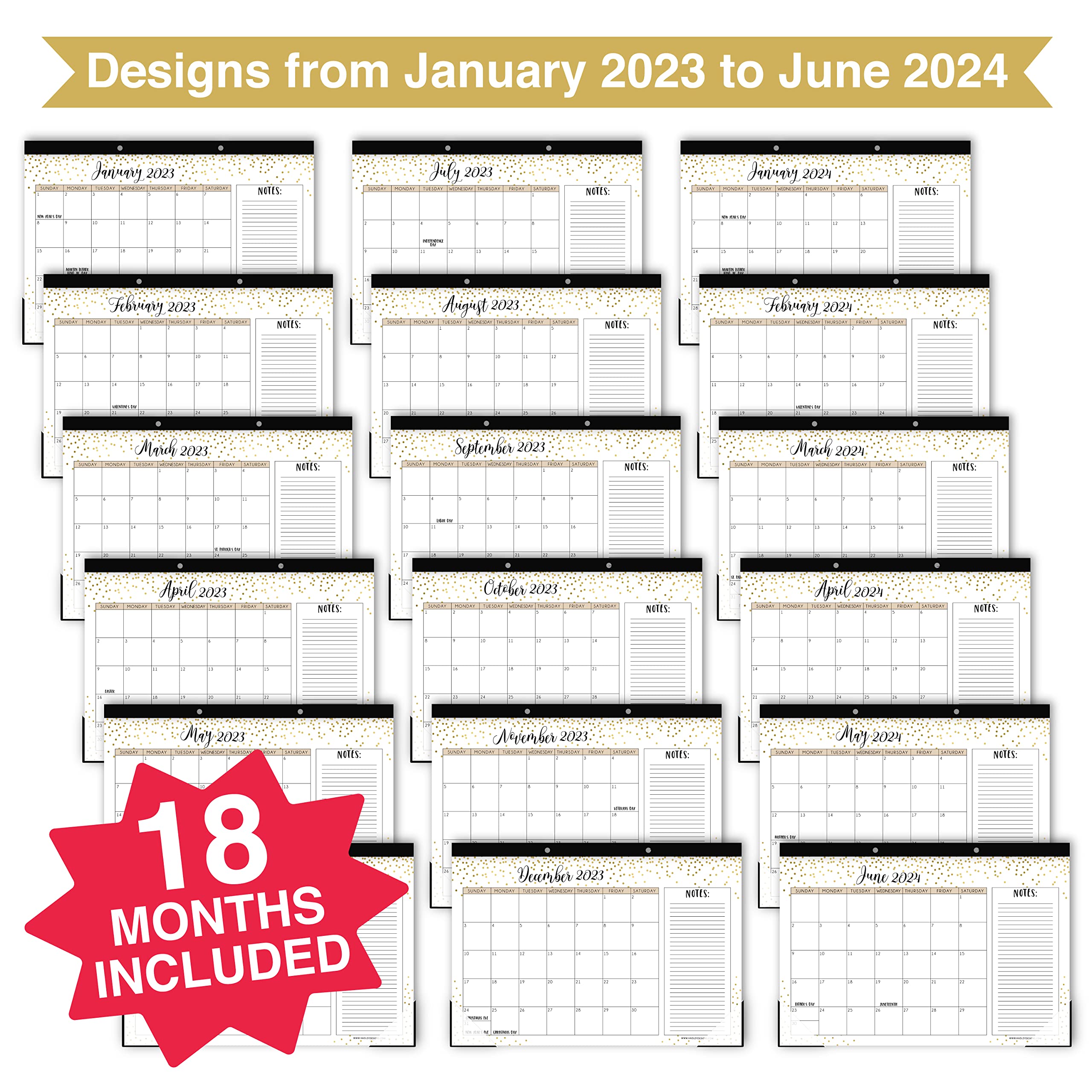 1 Gold Large Desk Calendar 2023-2024 Calendar Desk Pad, 1 Magnetic Weekly Meal Planner Dry Erase Board For Refrigerator, Large Calendar For Wall Calender 2023, Kitchen Conversion Chart