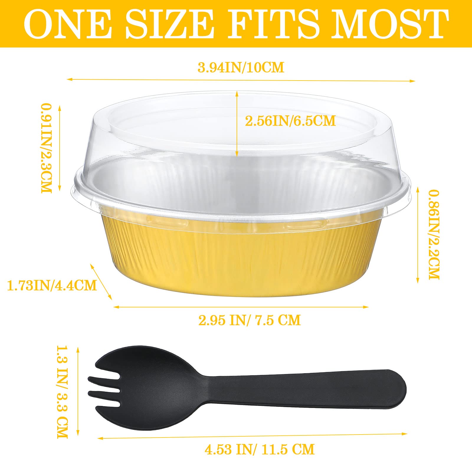 100 Pcs Aluminum Foil Cupcake Baking Cup with Lids Disposable 3 oz Mini Foil Baking Cups with Plastic Spoon, Muffin Liners, Ramekins for Dessert, Creme Brulee, Pudding Oven Pot Baking Kitchen Wedding