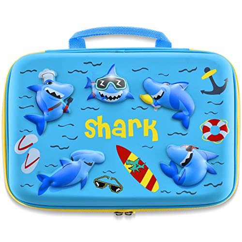 COO&KOO Shark Lunch Bag Lunch Box Set, Include 3D Insulated Cooler Bag & Leakproof Water Bottle Pineapple Ice Pack Multipurpose Spork Spoon Silicone Cups Salad Box, Great for School Girls or Boys