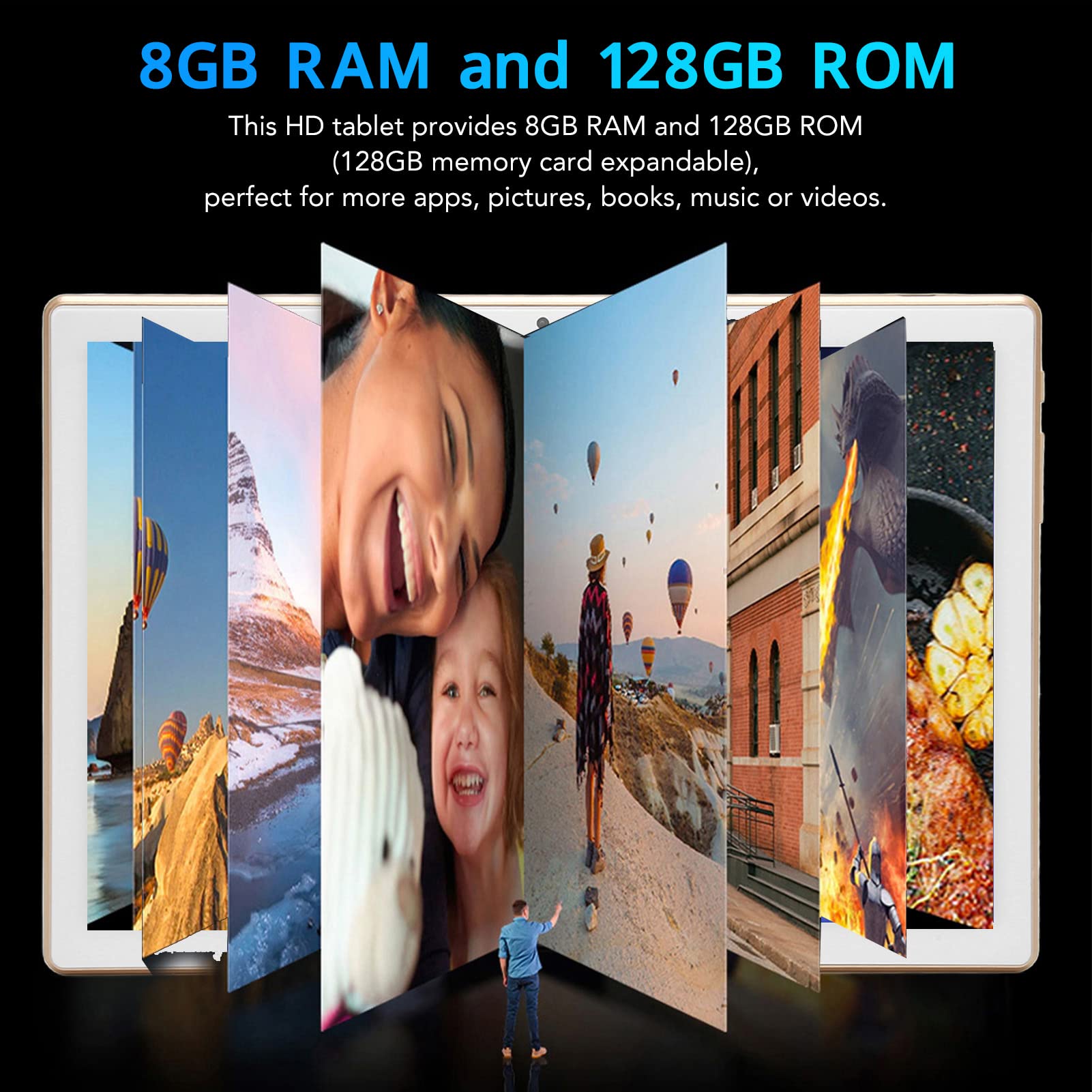 10.1 Inch Tablet, Android 11 2.4/5G WiFi Tablet PC, 8+128GB, MTK6580 Octa CPU, 1920x1200 IPS Screen, for Entertainment (Gold)