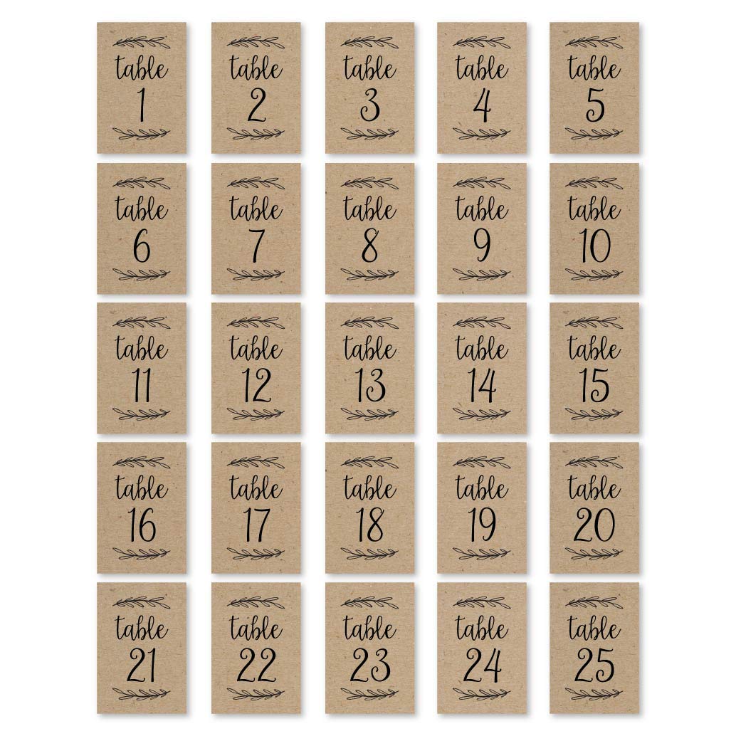 1-25 Rustic Kraft Table Number Double Sided Signs For Wedding Reception, Restaurant, Birthday Party Event Calligraphy Printed Numbered Card Centerpiece Decoration Setting Reusable Frame Stand 4x6 Size