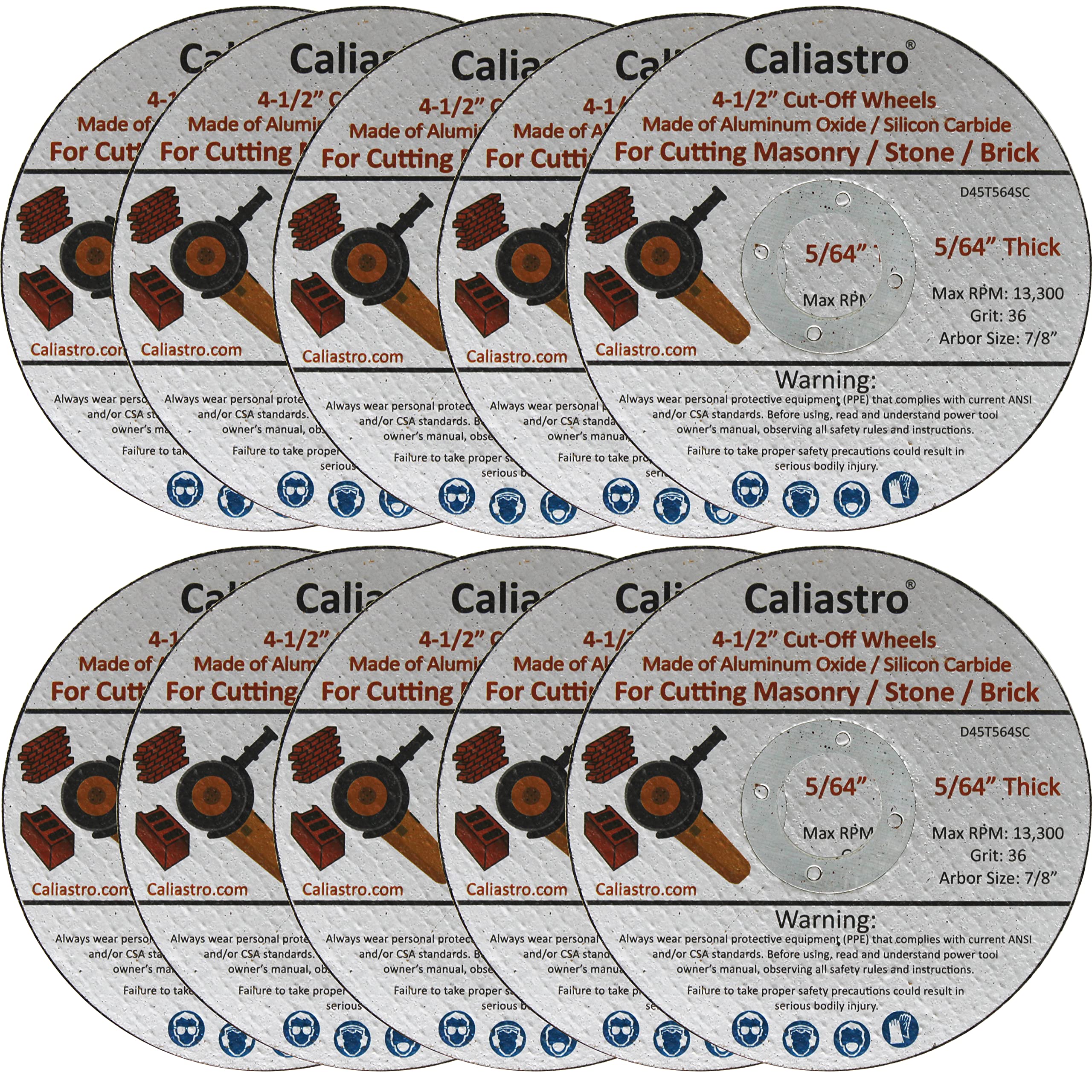 10 Pack – 4 1/2 Cut Off Wheel Concrete Grinding Wheel for Cutting Masonry Stone Brick Block - Compatible with All 4 1/2 inch Angle Grinder - Caliastro