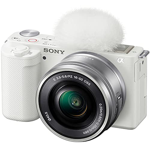 Sony ZV-E10 Mirrorless Camera 2 Lens Vlogger Kit 16-50mm + 55-210mm ILCZV-E10L/W White Bundle with ACCVC1 Including GP-VPT2BT Grip + Filters + Wide & Telephoto Lenses + Deco Gear Case & Accessories