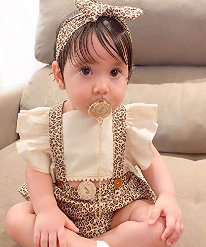 2Pcs Newborn Baby Girl Leopard Ruffles Sleeve Bodysuits Jumpsuit Headband Clothes Romper Set (A-Leopard, 0-6 Months)