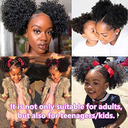 YMHPRIDE 2Pcs Afro Puff Drawstring Ponytail Hair Extension Synthetic Fluffy Kinky Curly Bun Updo Hair Pieces Donut Chignon Hairpieces Extensions(1B#)