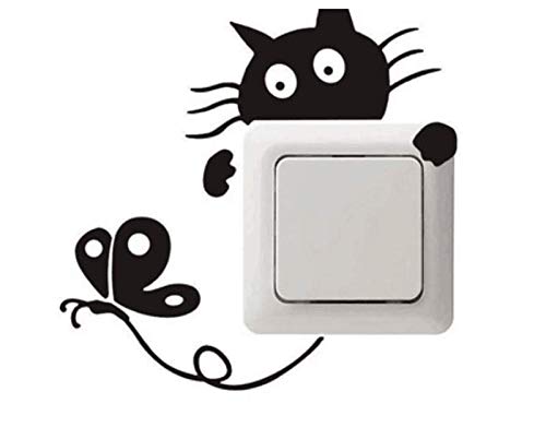 Removable Switch Sticker, 6 Pcs Cute Cats, Panda and Butterfly Cartoon Wall Sticker Decor, Family Light Switch Decals DIY Kids Bedroom Car Office Home Decoration