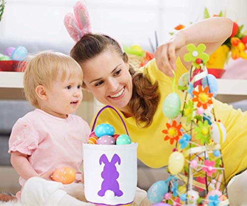 2 Pieces Easter Bunny Basket Bags Rabbit Handbag Canvas Tote Bag Bucket for Eggs Gifts Candy Toys Purple